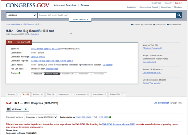 big beautiful bill - screenshot of version passed by house ...